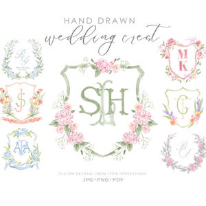 Custom Wedding Monogram, Watercolor Crest Wedding, Watercolor Monogram ...