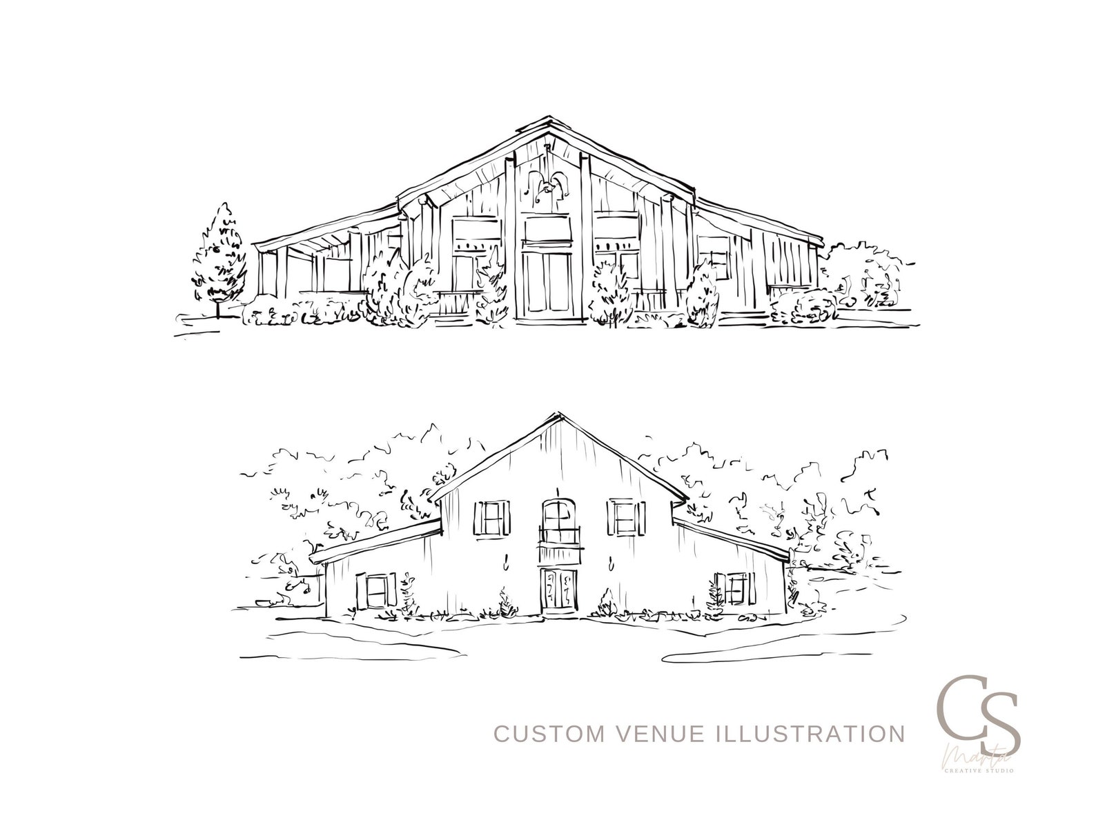 Barn Wedding Venue Illustration, Custom Venue Sketch From Photo ...