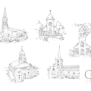 Church Wedding Venue Illustration, Wedding Venue Sketch, Custom Wedding ...