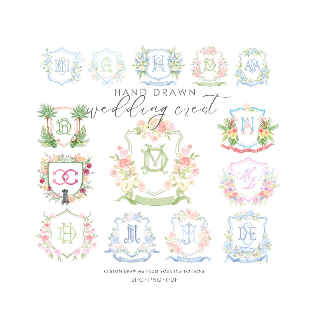 Custom Wedding Monogram, Watercolor Crest Wedding, Watercolor Monogram ...