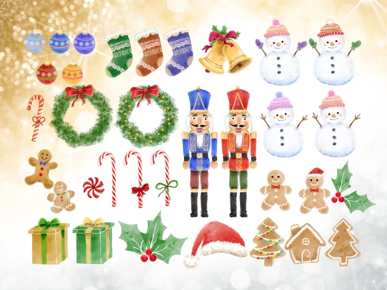 Christmas Clipart Set, Watercolor Christmas PNG Graphics Bundle - Etsy