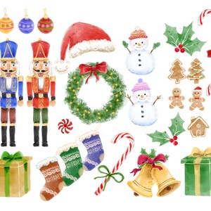 Christmas Clipart Set, Watercolor Christmas PNG Graphics Bundle - Etsy