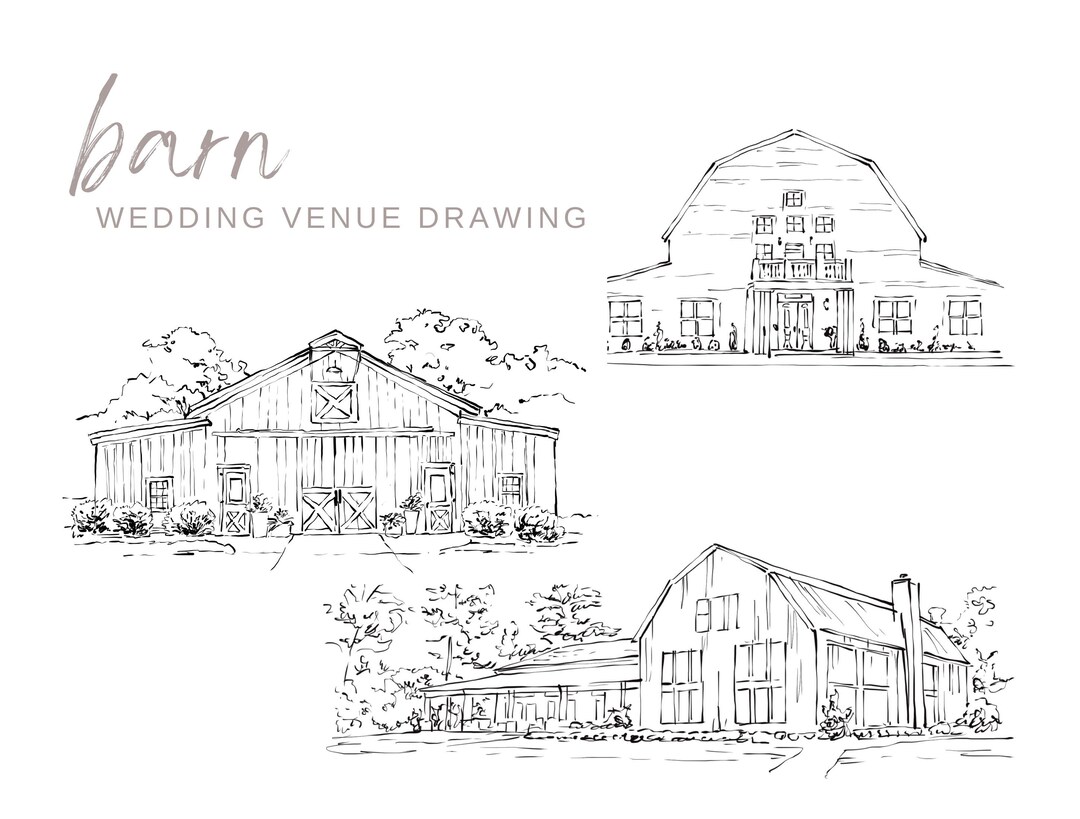 Barn Wedding Venue Illustration, Custom Wedding Illustration ...
