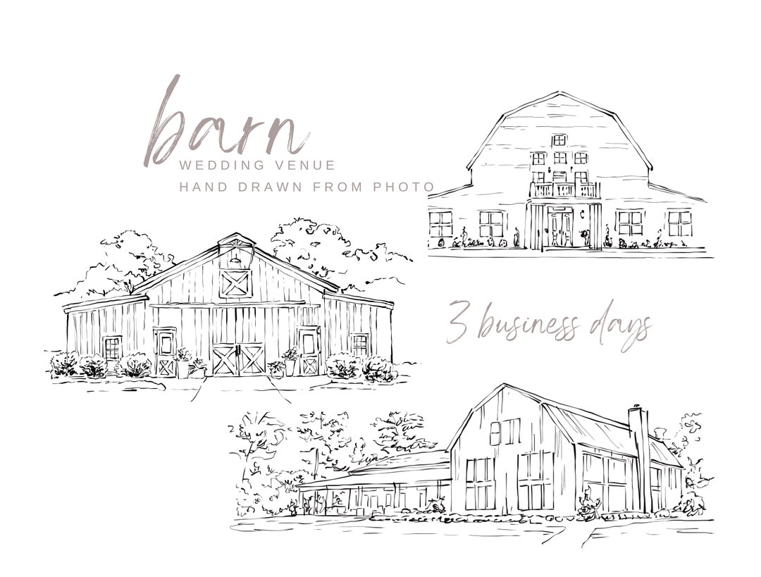 Barn Wedding Venue Illustration, Custom Venue Sketch From Photo ...