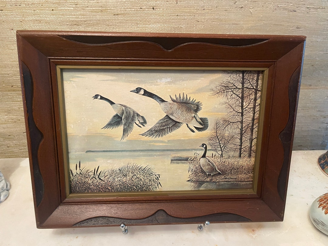 Vintage Framed Duck Goose Print Wood Frame - Etsy