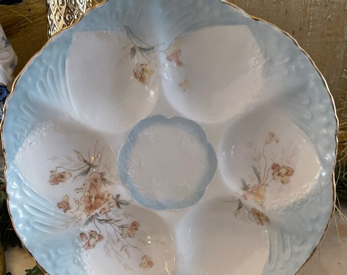 Weimar Germany Antique Oyster Plate Flower Motif Pink, Blue, Green ...