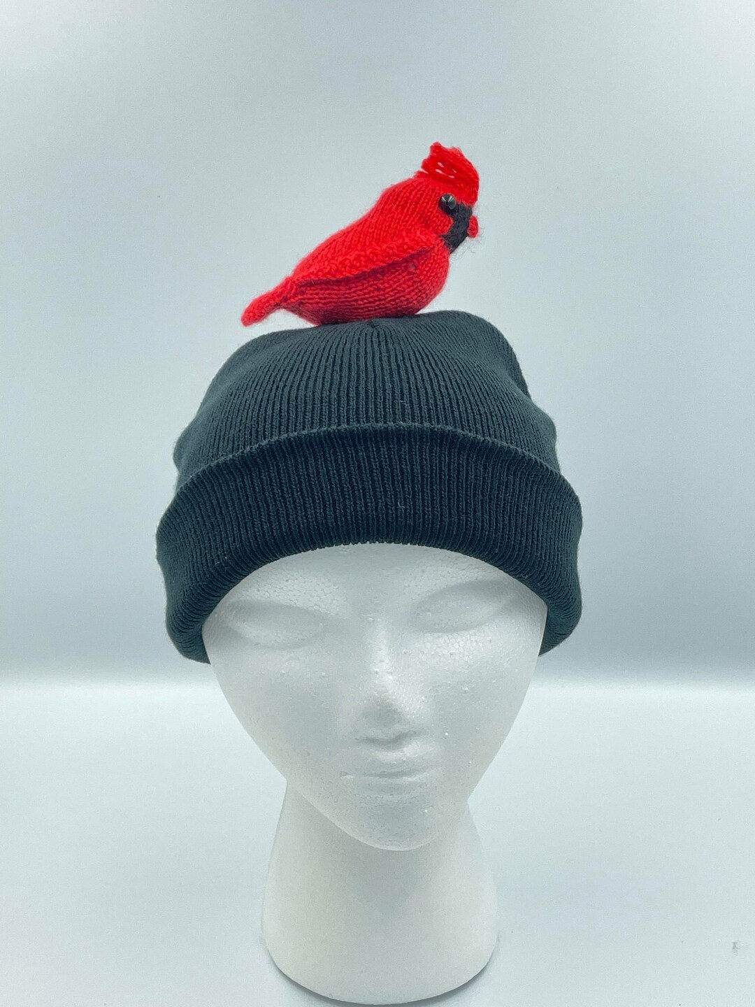 Ukraine Shop, Black Beanie With Hand Knitted Cardinal Bird for Adults ...