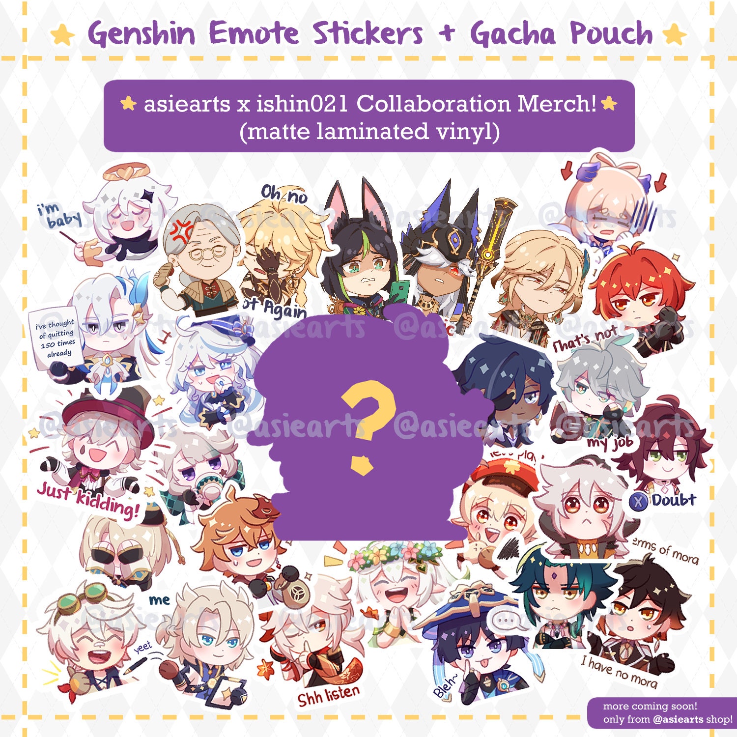 Genshin Impact Emote Gacha Pouch Waterproof Vinyl Stickers Asiearts X ...