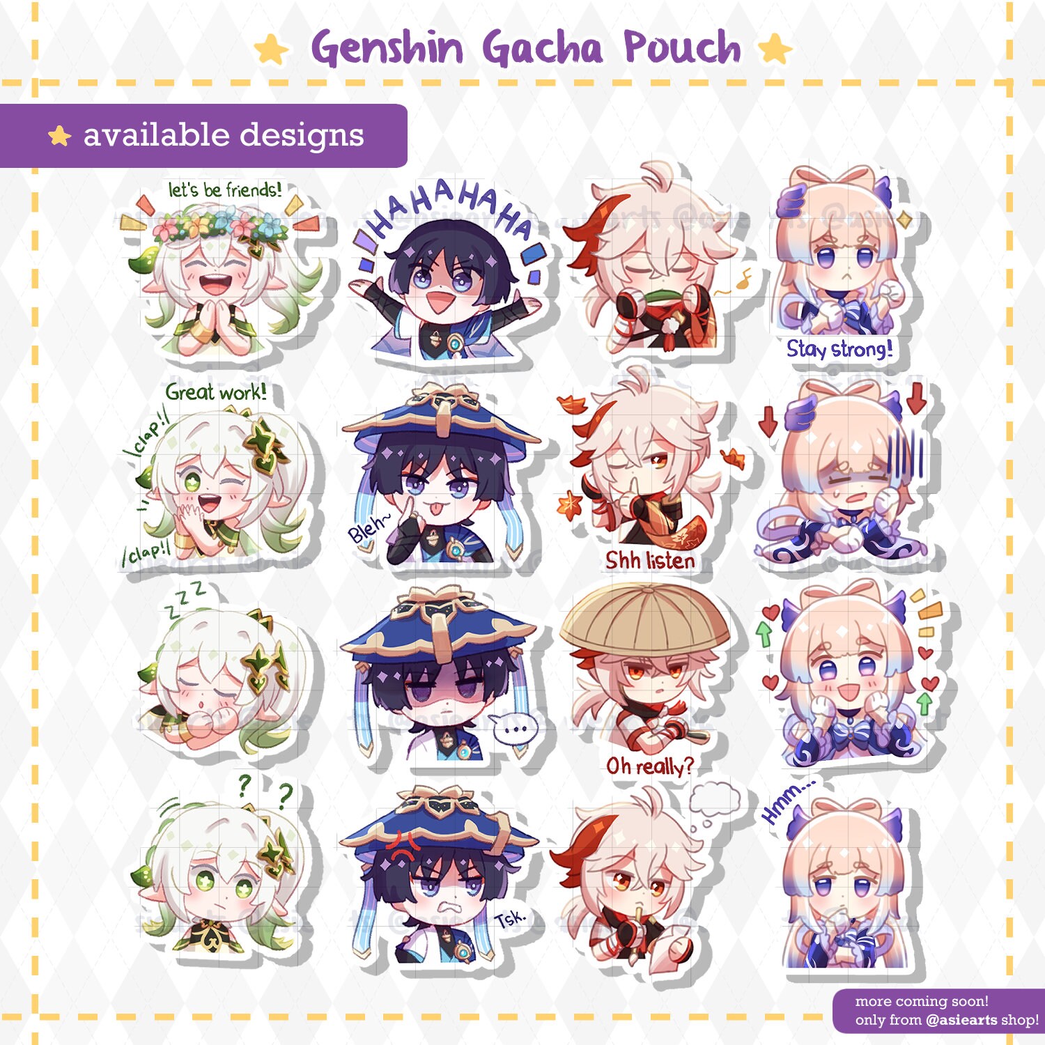 Genshin Impact Emote Gacha Pouch Waterproof Vinyl Stickers Asiearts X ...