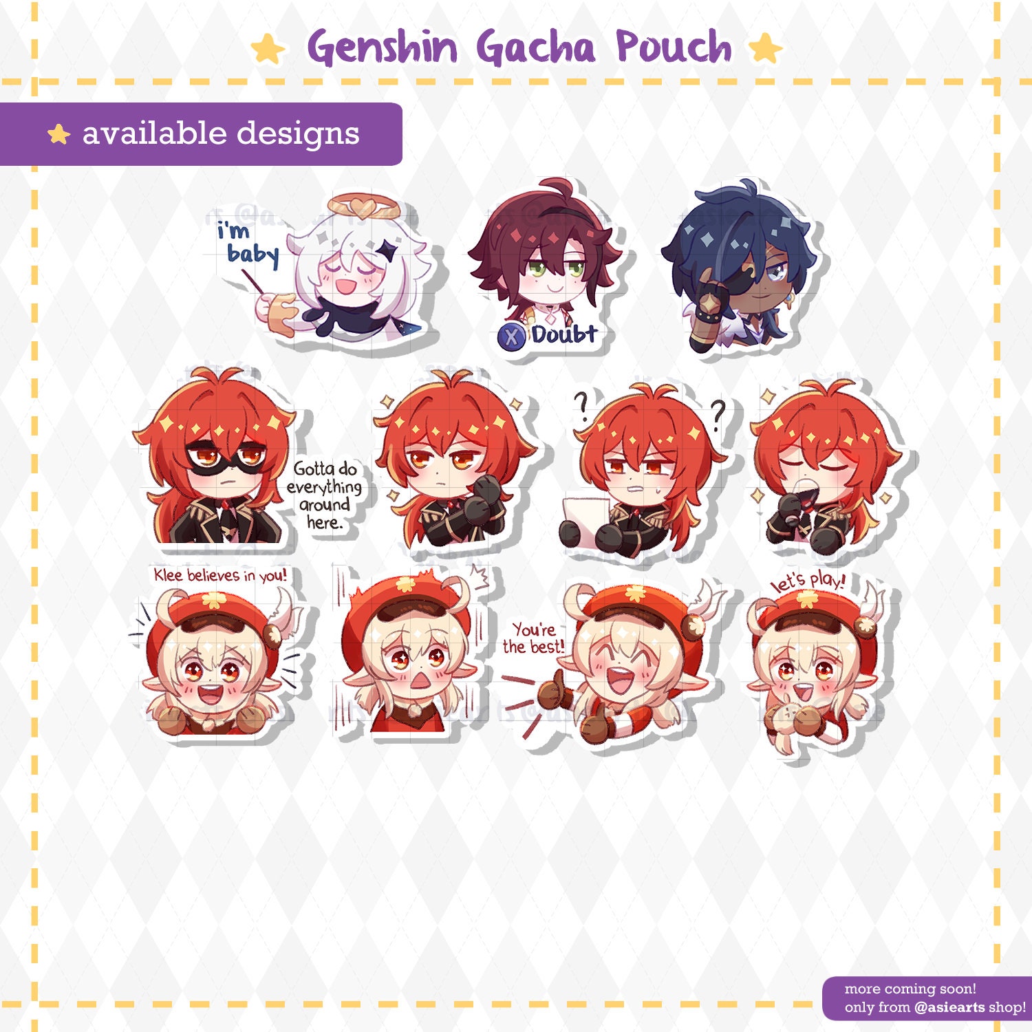 Genshin Impact Emote Gacha Pouch Waterproof Vinyl Stickers Asiearts X ...