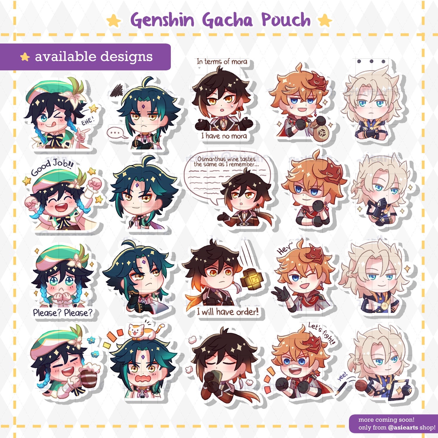 Genshin Impact Emote Gacha Pouch Waterproof Vinyl Stickers Asiearts X ...