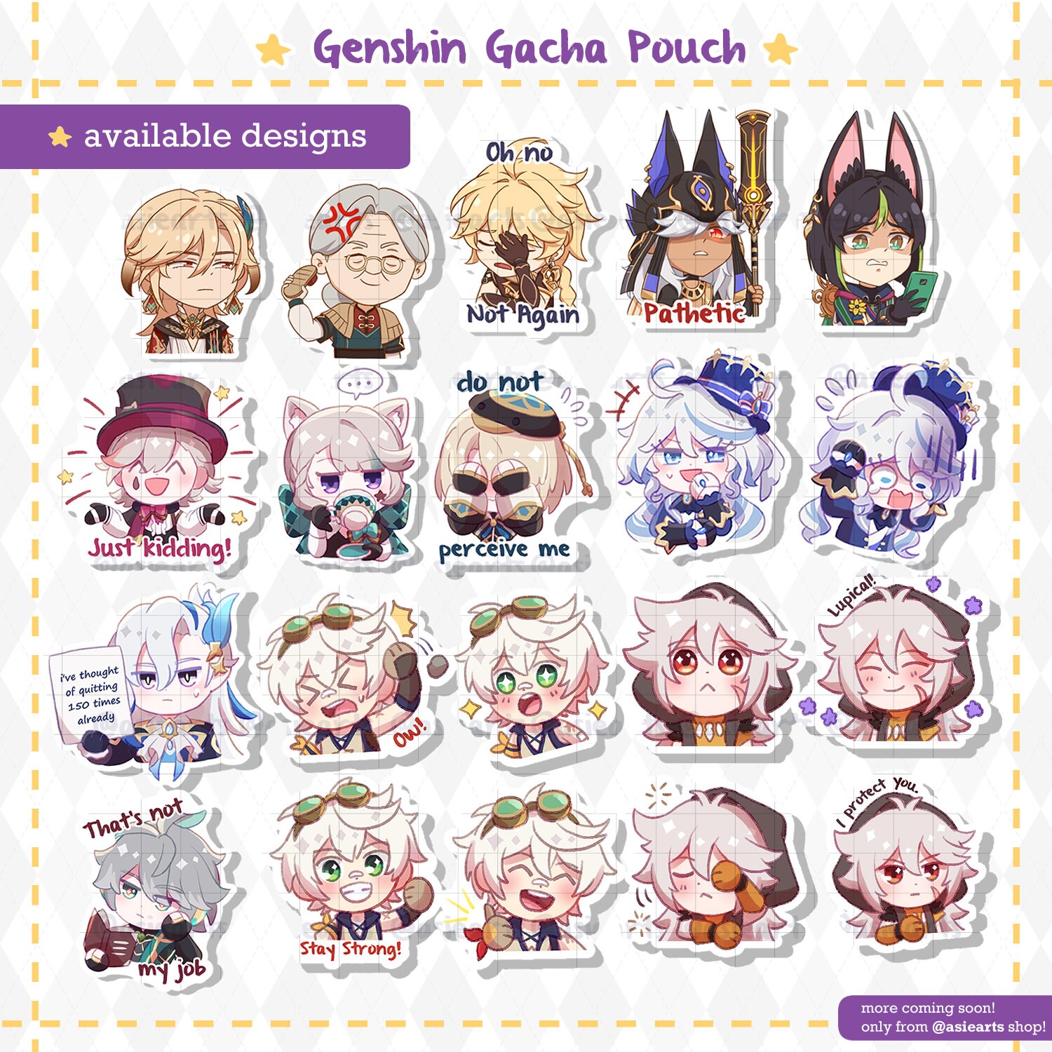 Genshin Impact Emote Gacha Pouch Waterproof Vinyl Stickers Asiearts X ...