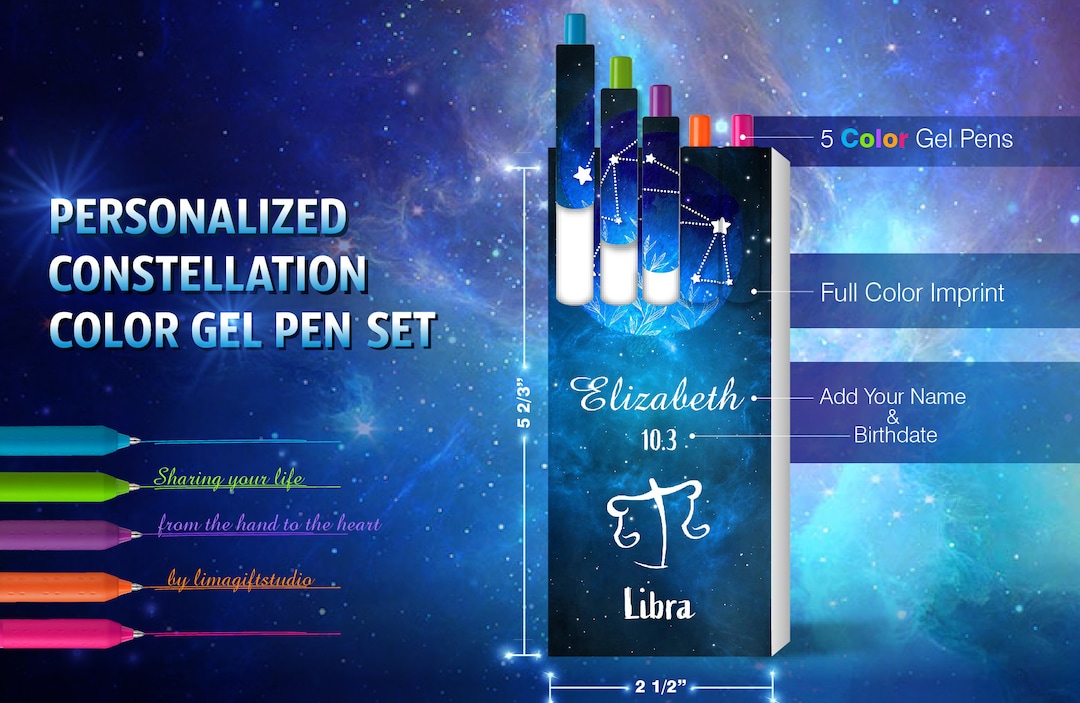 Zodiac Pen Set: Personalized Constellation Gel Pens, Birthday Gift - Etsy