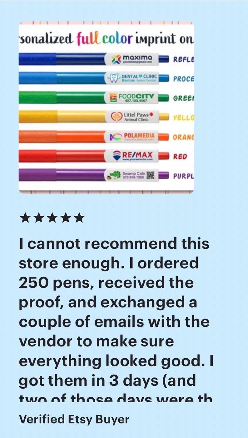 250 Custom Business Pens: Full Color Logo Imprint - Etsy