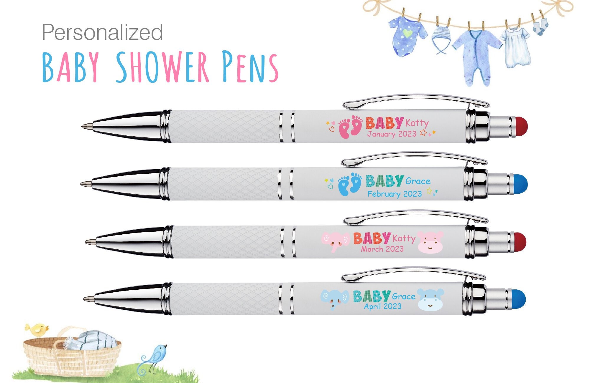 Custom Baby Shower Pens: Full Color Metal Pens, Party Favors (set of 10 ...