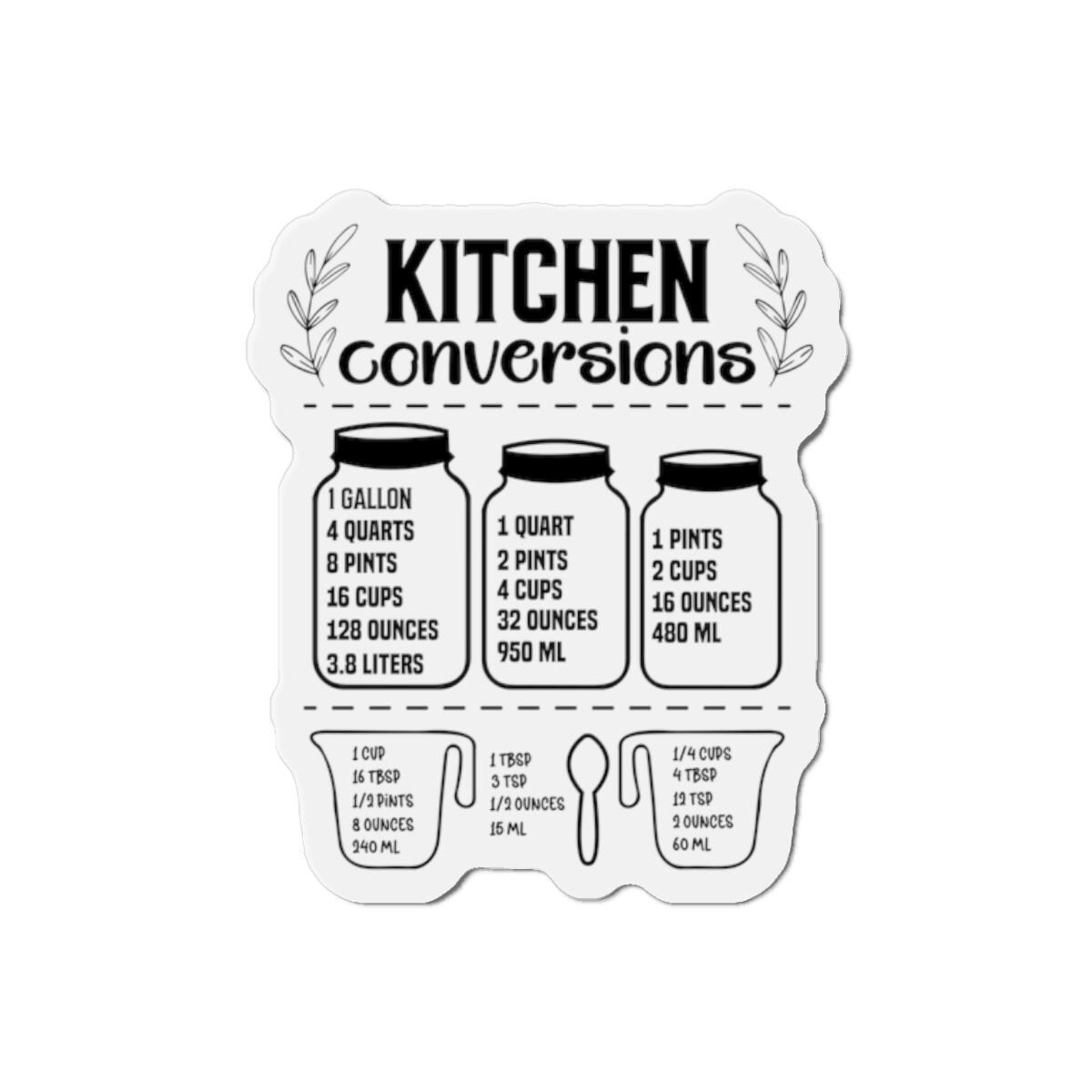 Kitchen Conversions Chart Magnet - Handy Measurement Guide for Cooking ...