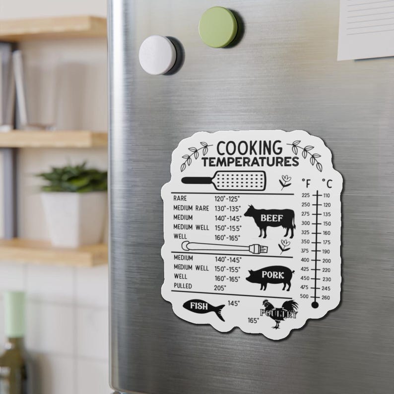 Cooking Temperatures Chart Magnet - Handy Temperature Guide for Cooking ...