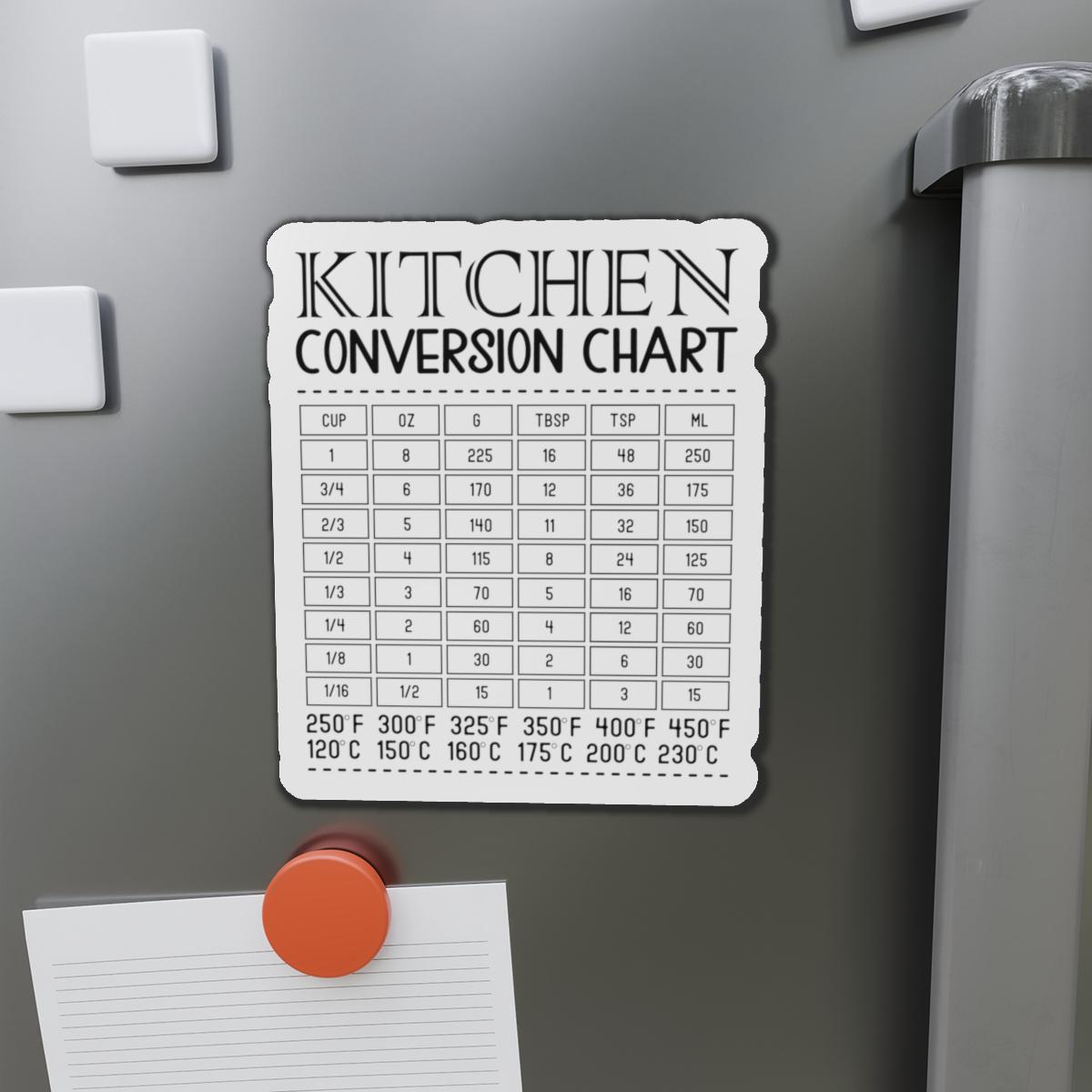 Kitchen Conversions Chart Magnet - Handy Measurement Guide for Cooking ...