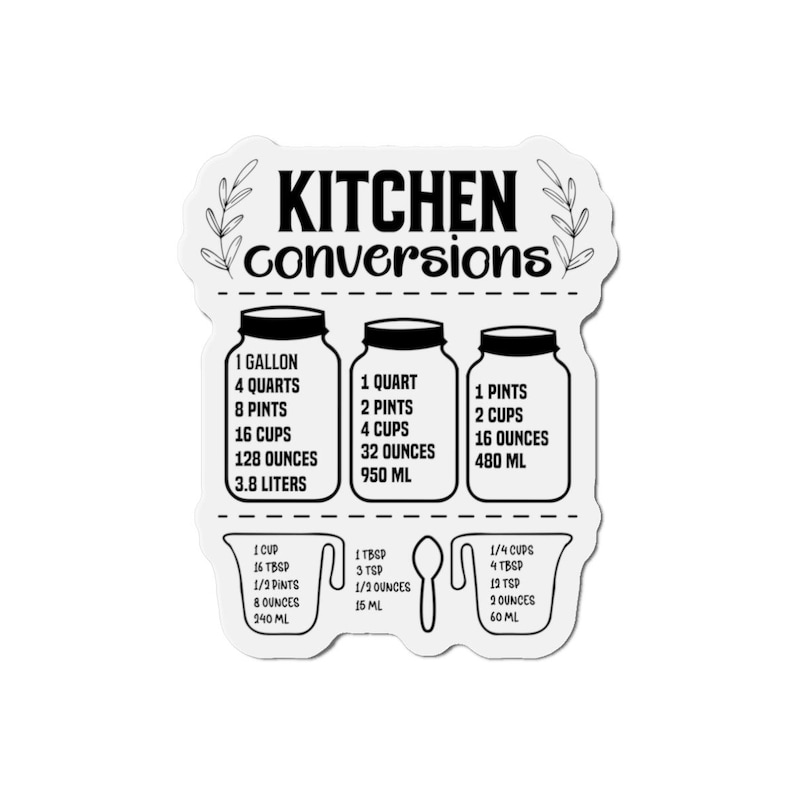 Kitchen Conversions Chart Magnet - Handy Measurement Guide for Cooking ...