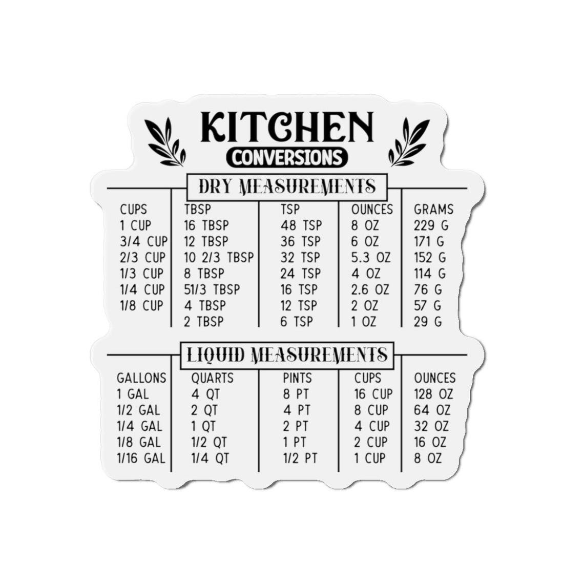 Kitchen Conversions Magnet Cooking Reference, Stylish Vinyl Chart ...