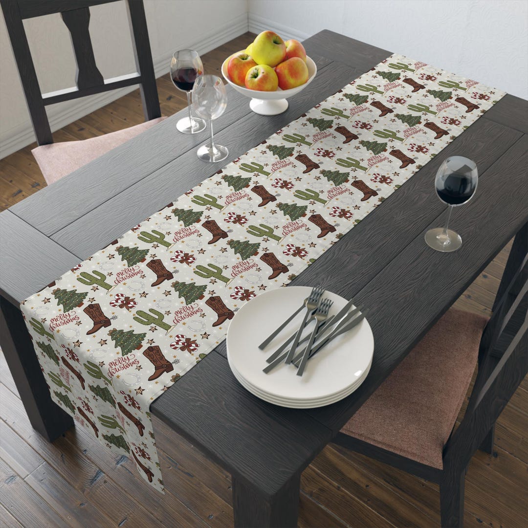 Western Christmas Cowboy Boot Table Runner - Festive Table Decor ...