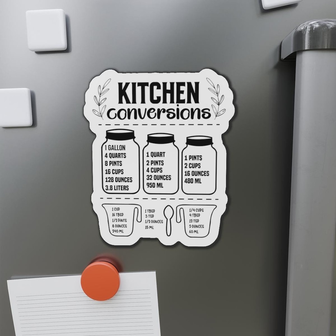 Kitchen Conversions Chart Magnet - Handy Measurement Guide for Cooking ...