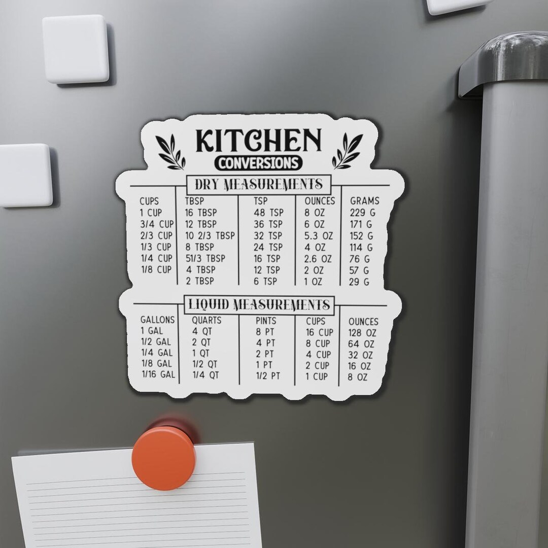 Kitchen Conversions Chart Magnet - Handy Measurement Guide for Cooking ...
