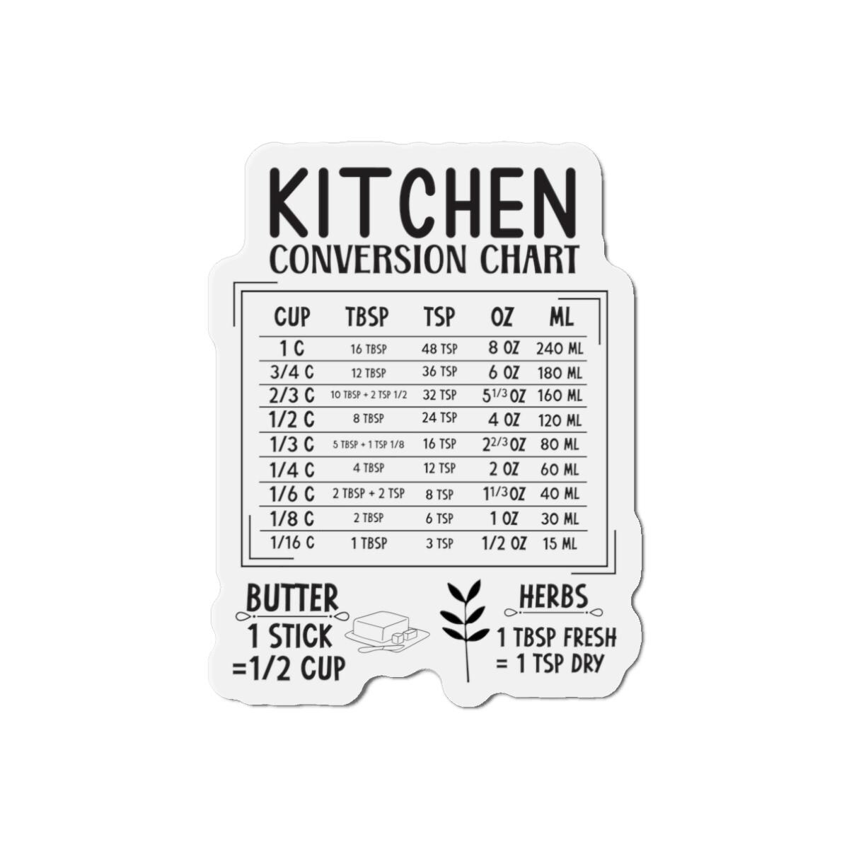 Kitchen Conversion Chart Magnet - Handy Guide for Cooking, Fridge ...