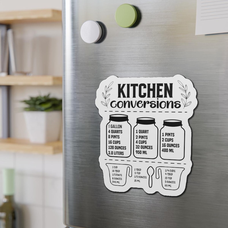 Kitchen Conversions Chart Magnet - Handy Measurement Guide for Cooking, Fridge Magnet,, Home ...