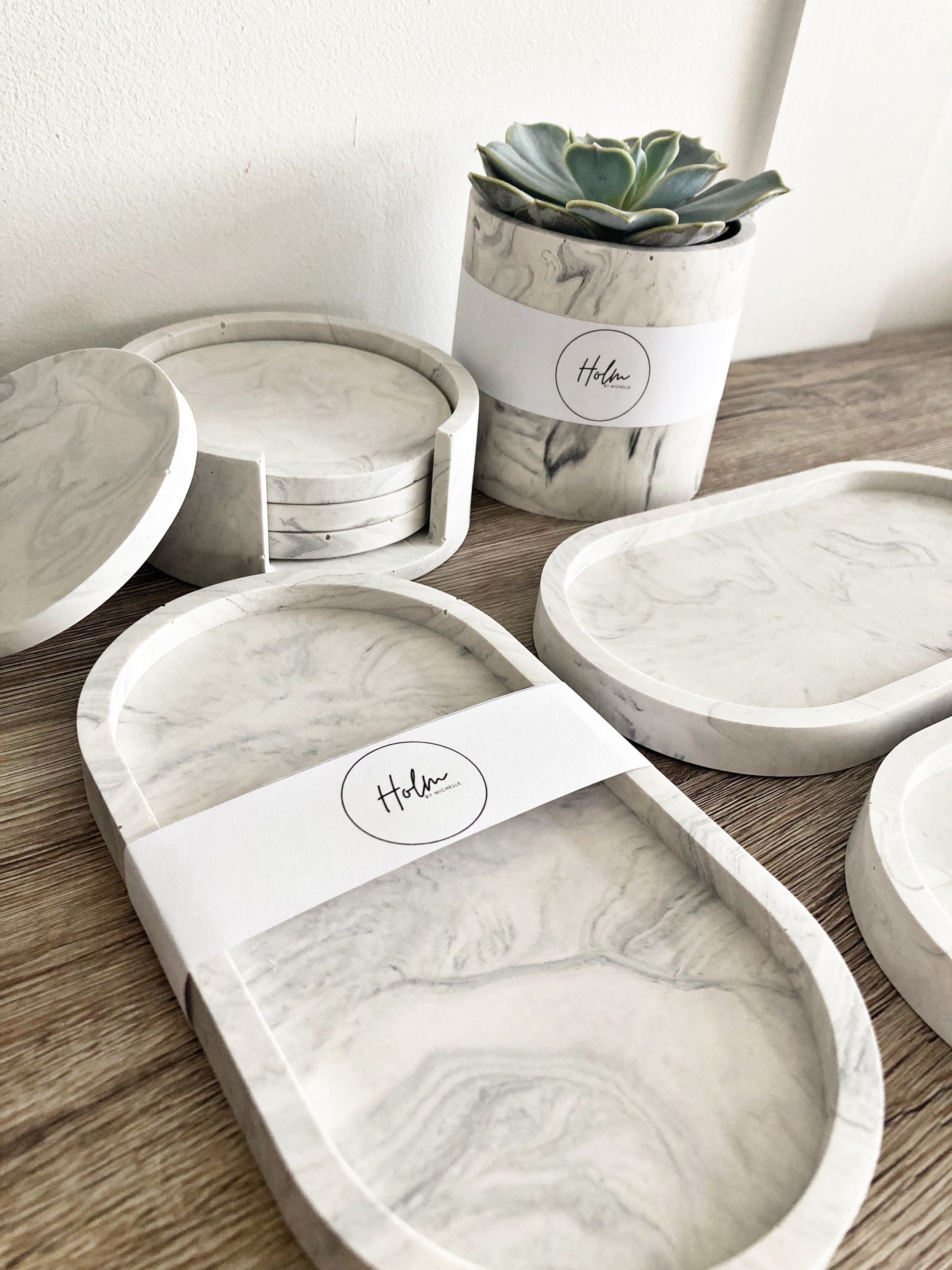 Decorative Marble Oval Tray Round Pot or Coasters trinket - Etsy UK