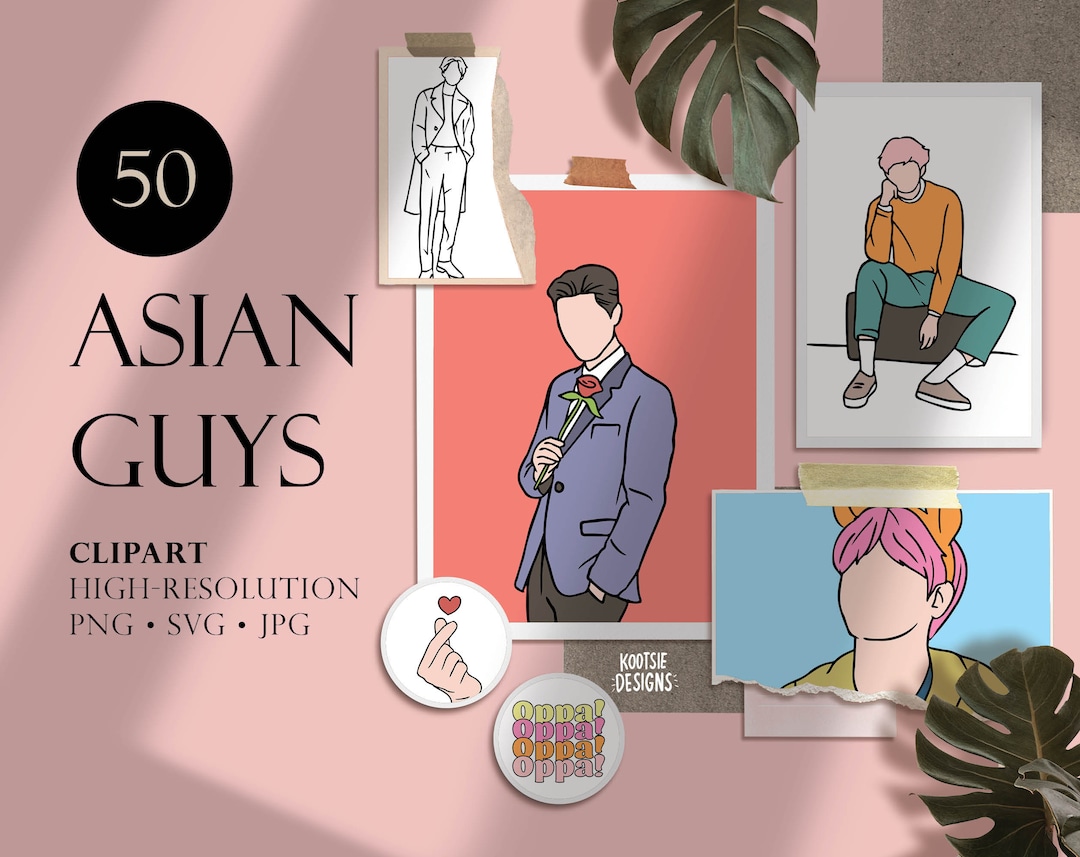 Fashionable Asian Men Clipart PNG, Printable Korean Stickers, Men ...