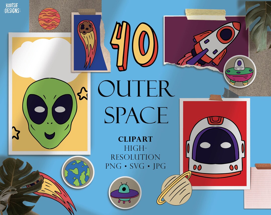 Outer Space Clipart PNG SVG, DIY Alien Galaxy Printable, Rocketship ...