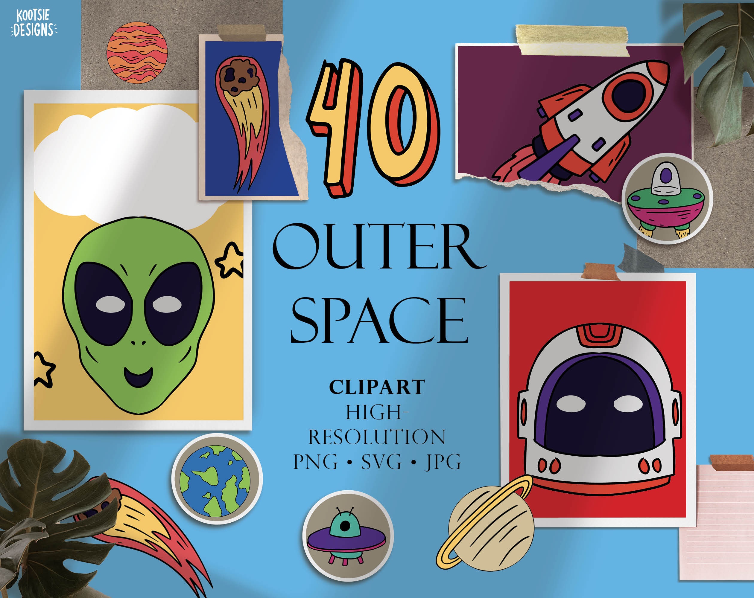 Outer Space Clipart PNG SVG, DIY Alien Galaxy Printable, Rocketship ...