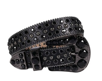 Rhinestone Leather Belt - Etsy
