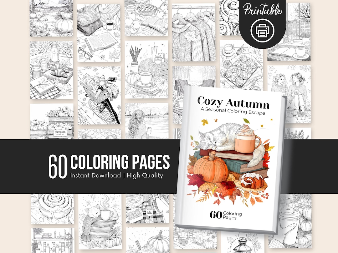 Cozy Fall Coloring Book: 60 Autumn Vibes Coloring Pages (PDF Download ...
