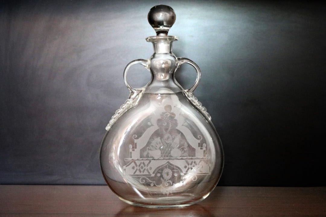Antique Victorian English Blown Glass Decanter With Grinding Wheel ...