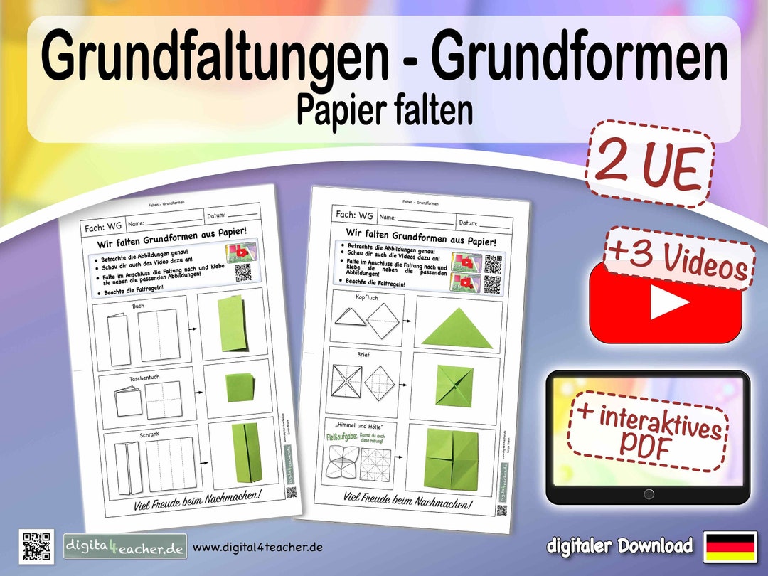 Worksheet 3 Videos Interactive PDF, Paper Folding Instructions, Basic ...