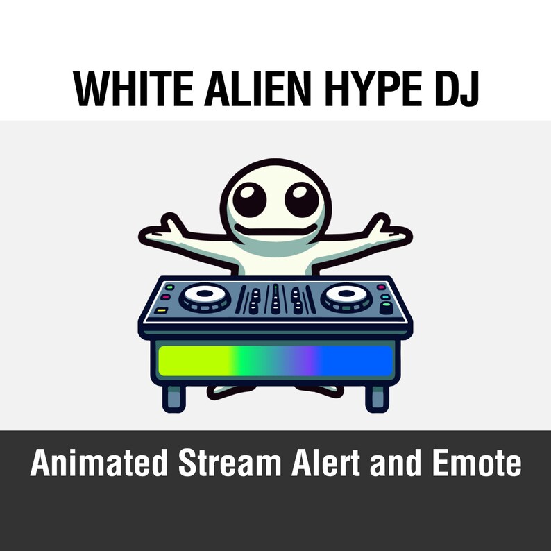 Hype White Alien DJ Jumping Animated Alert Emote Twitch Stream Discord ...