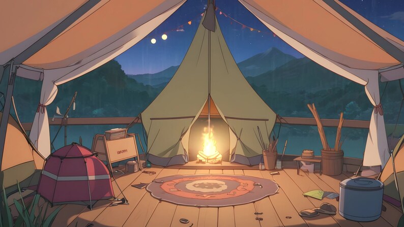 Animated Backgrounds Vtuber Camp Tent WEBM Rain Fire Flame - Etsy