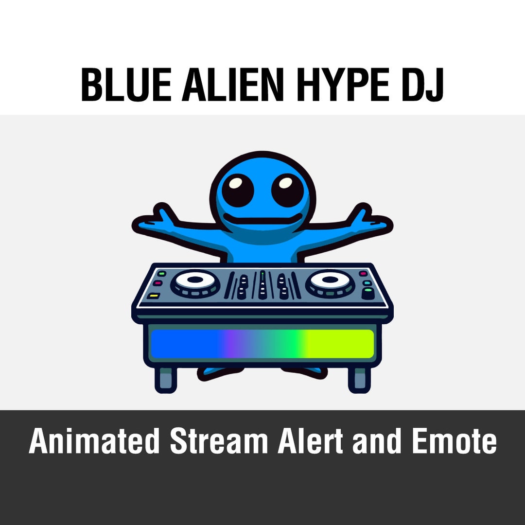 Hype Blue Alien DJ Jumping Animated Alert Emote Twitch Stream Discord ...