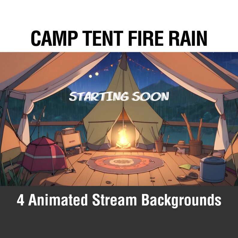 Animated Backgrounds Vtuber Camp Tent WEBM Rain Fire Flame - Etsy