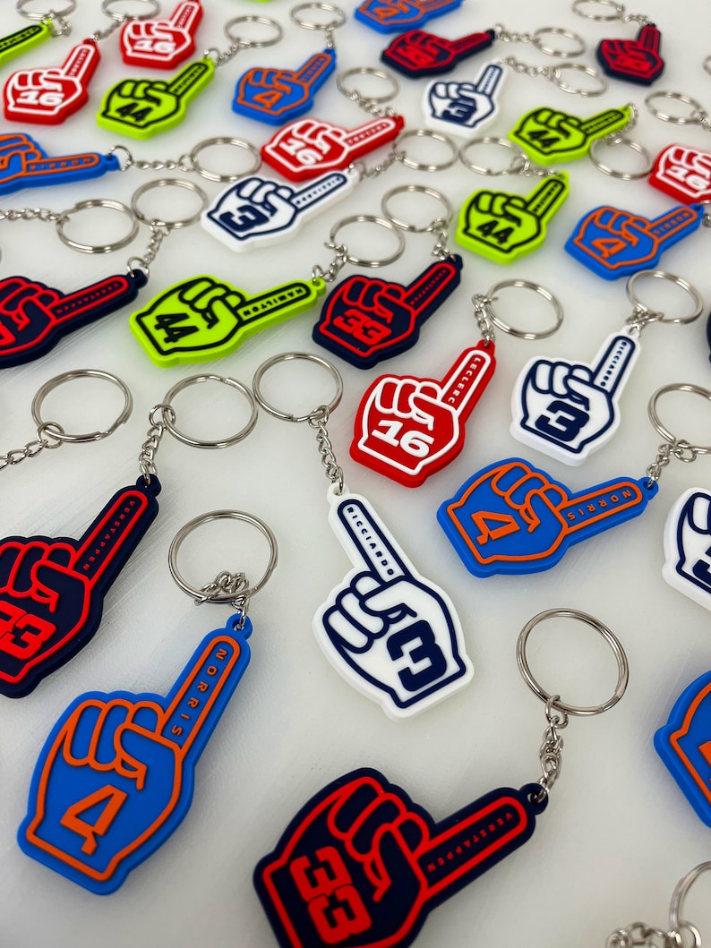 F1 Driver Foam Fingers Name Number Rubber Keyring Formula One ...