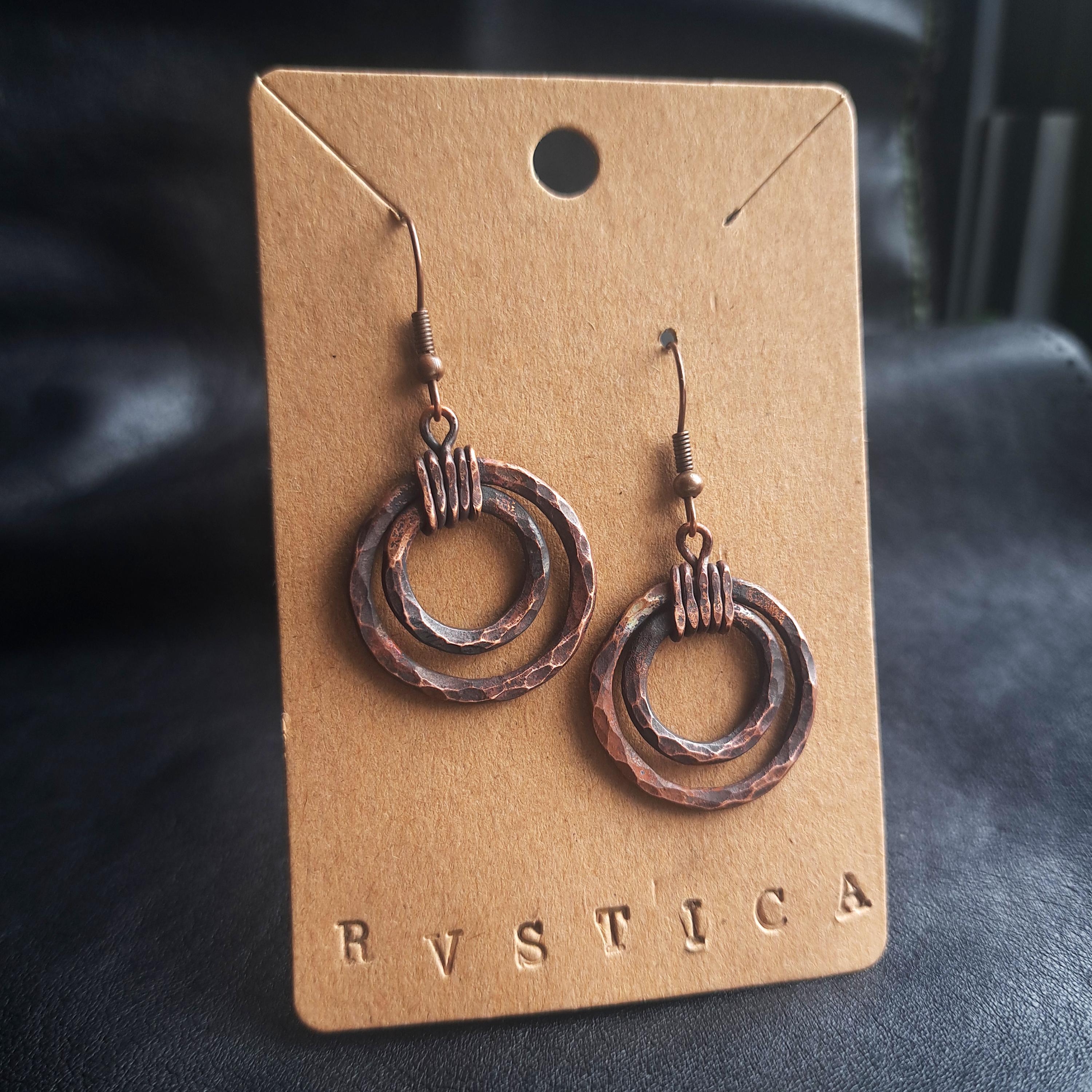 Handmade Rustic Copper Earrings With Hammered Rings and Coiled Wire ...