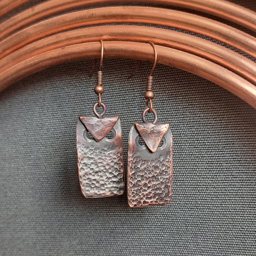 Small Copper Owls for Your Ear. Handforged, Natural Patinated ...
