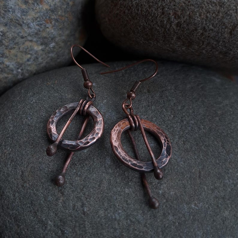 Little Copper Earrings. Hammered Hoops Bold and Rustic. Ultralight. - Etsy