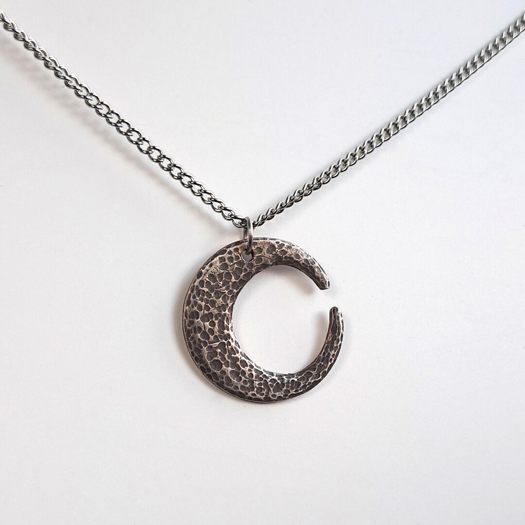 Handcrafted Crescent Moon Pendant Necklace With Hammered Texture. A ...