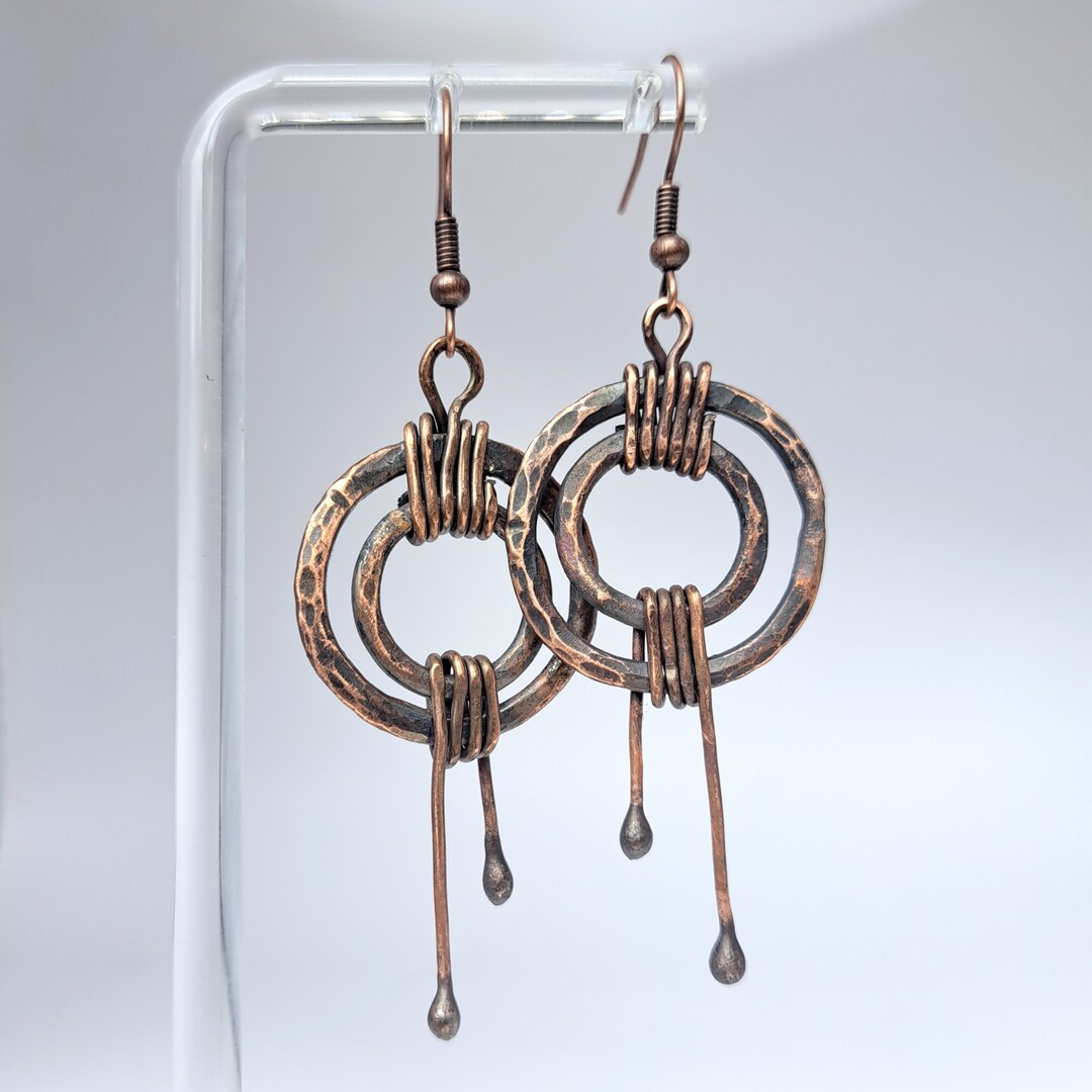 Handmade Hammered Copper Earrings: Rustic Coiled Wire Dangle - Etsy