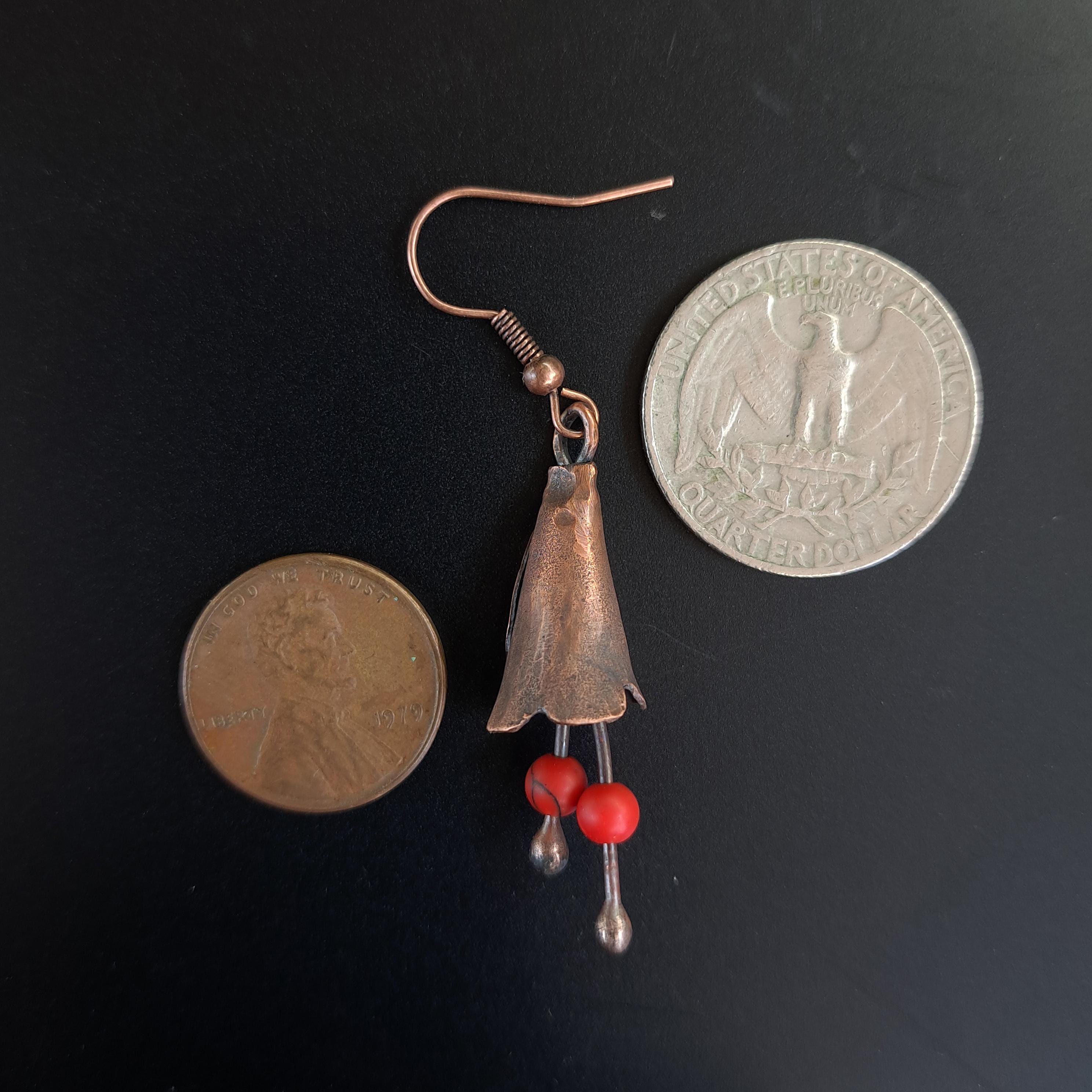 Handcrafted Copper Flower Earrings: Rustic Red Bead Jewelry - Etsy