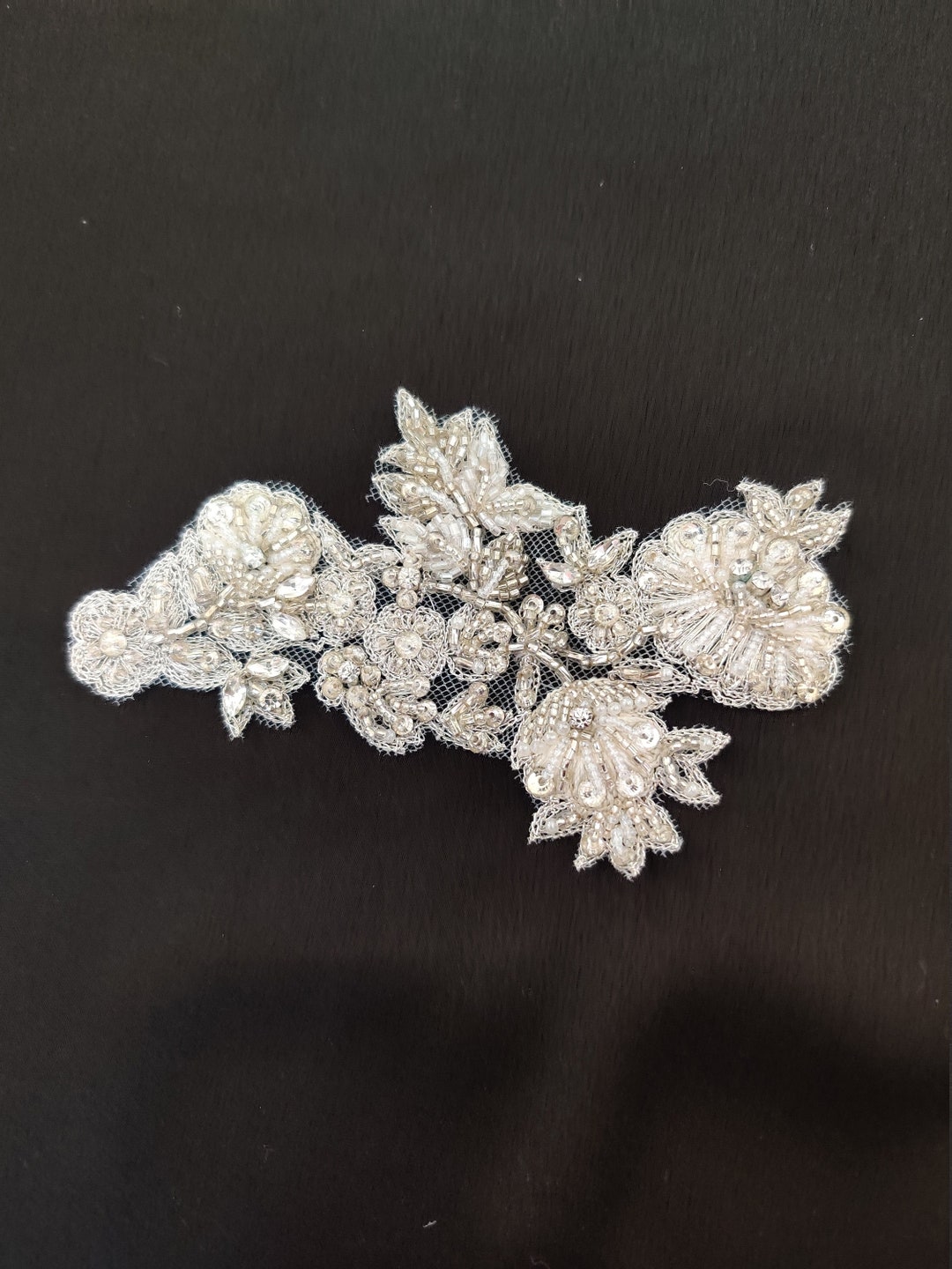 Hand Beaded Applique , Crystal Applique , Rhinestone Applique , Silver ...