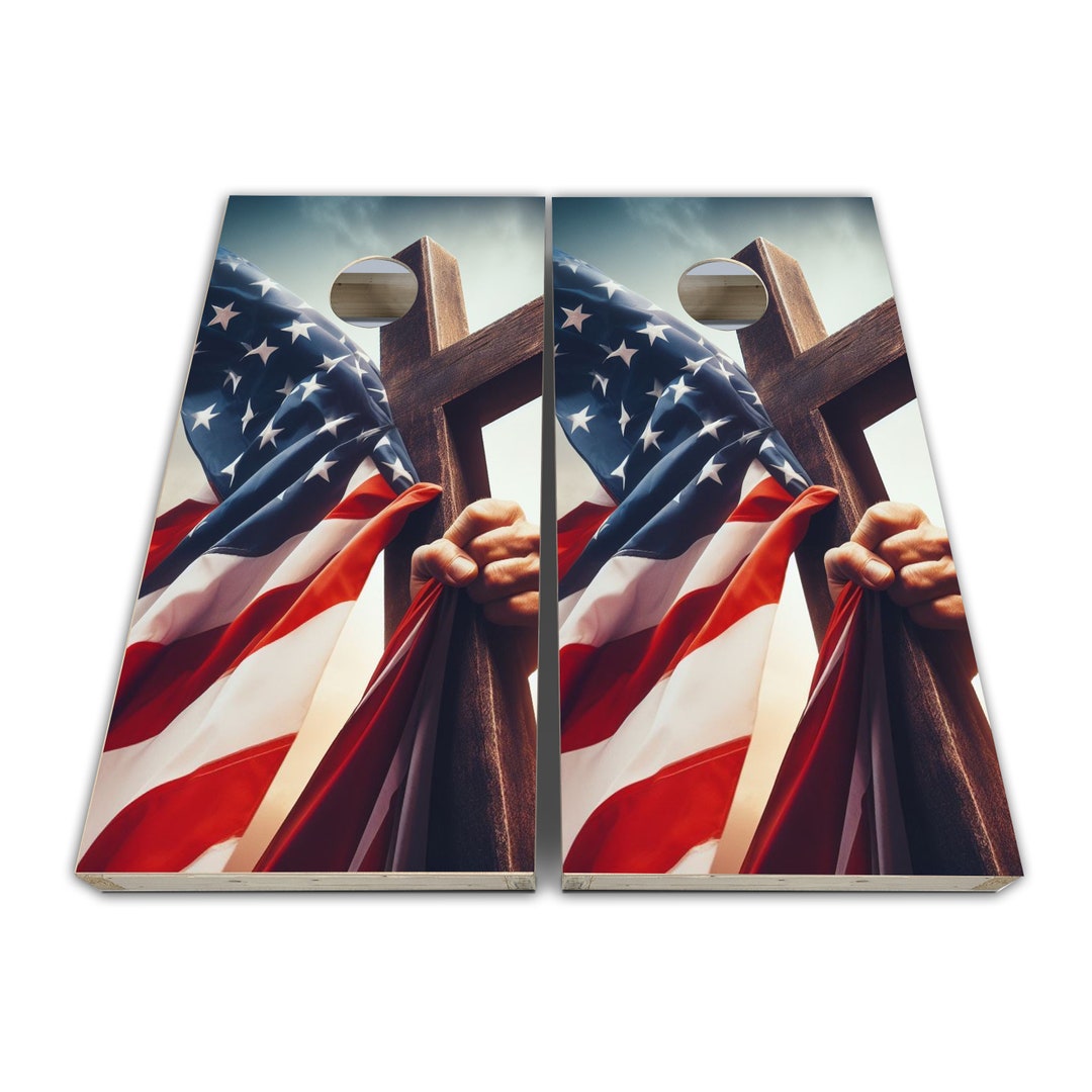 God and Country Holding Cross Cornhole Wraps - Cornhole Wraps ...